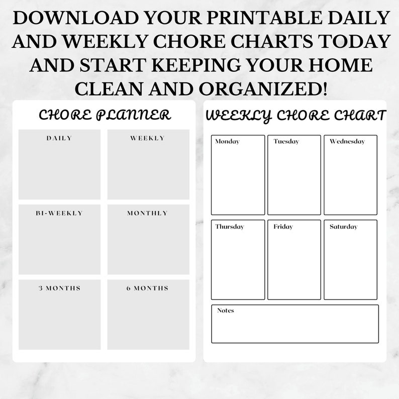 Chore Chart Printable Cleaning Schedule Daily Duties Checklist Cleaning ...