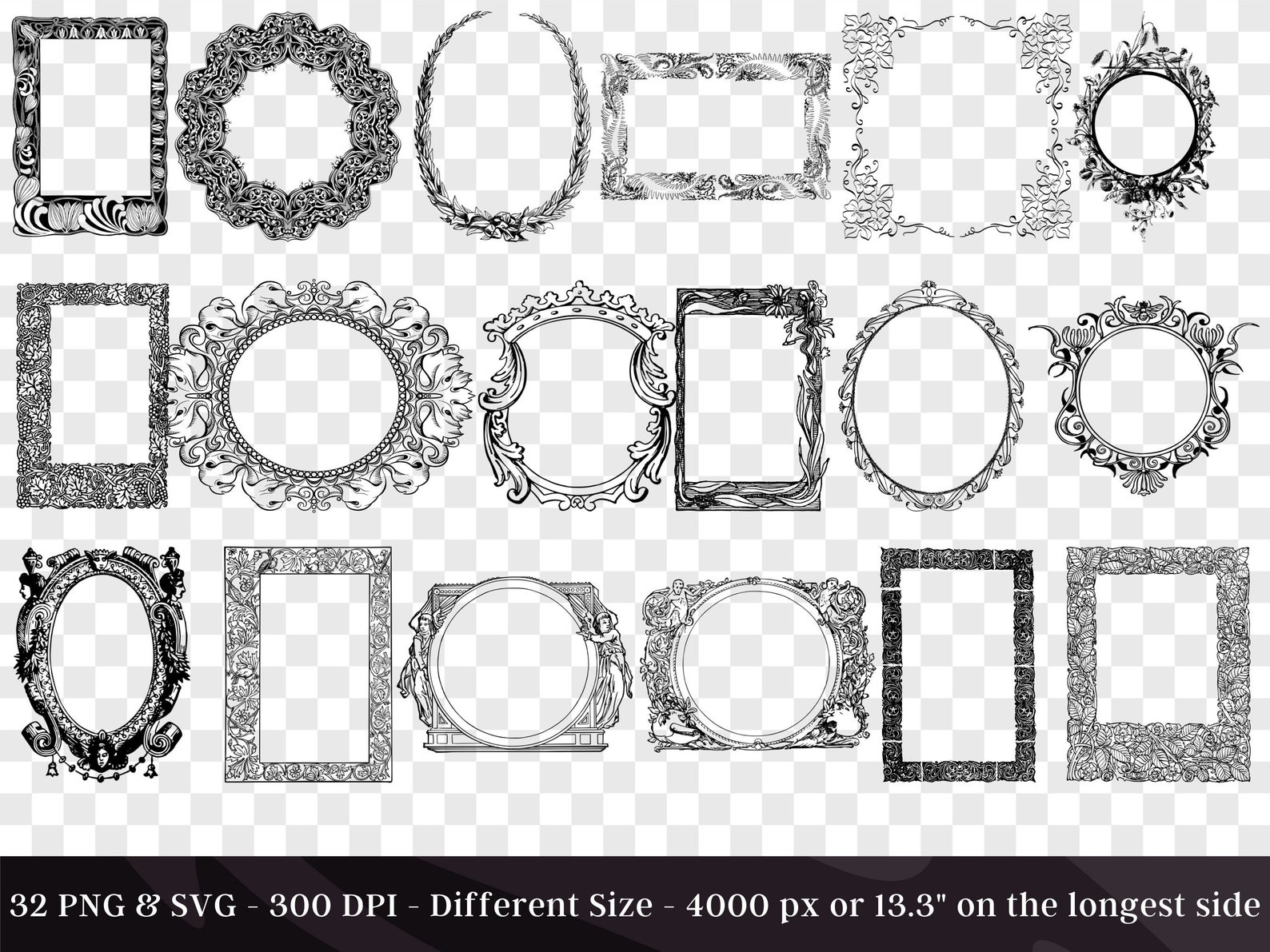 Frame Border Illustrations 32 SVG & PNG Bundle V1 | Ornate Frame Svg ...