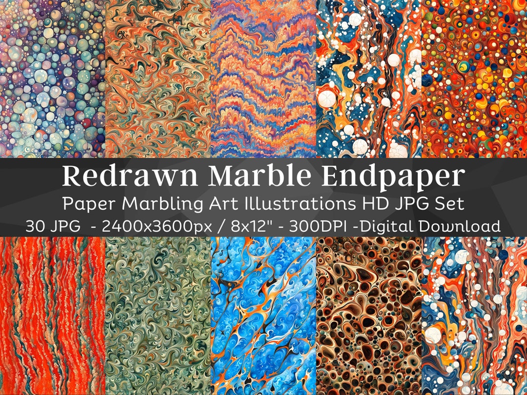 30 Redrawn Decorative Marbling Art Set | Budget Digital Marbled Papers ...