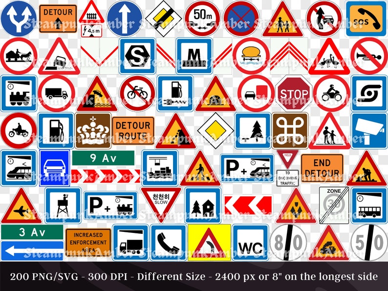 200 Traffic Signs PNG & SVG Set 2 Individual Street Signs Clipart Road ...