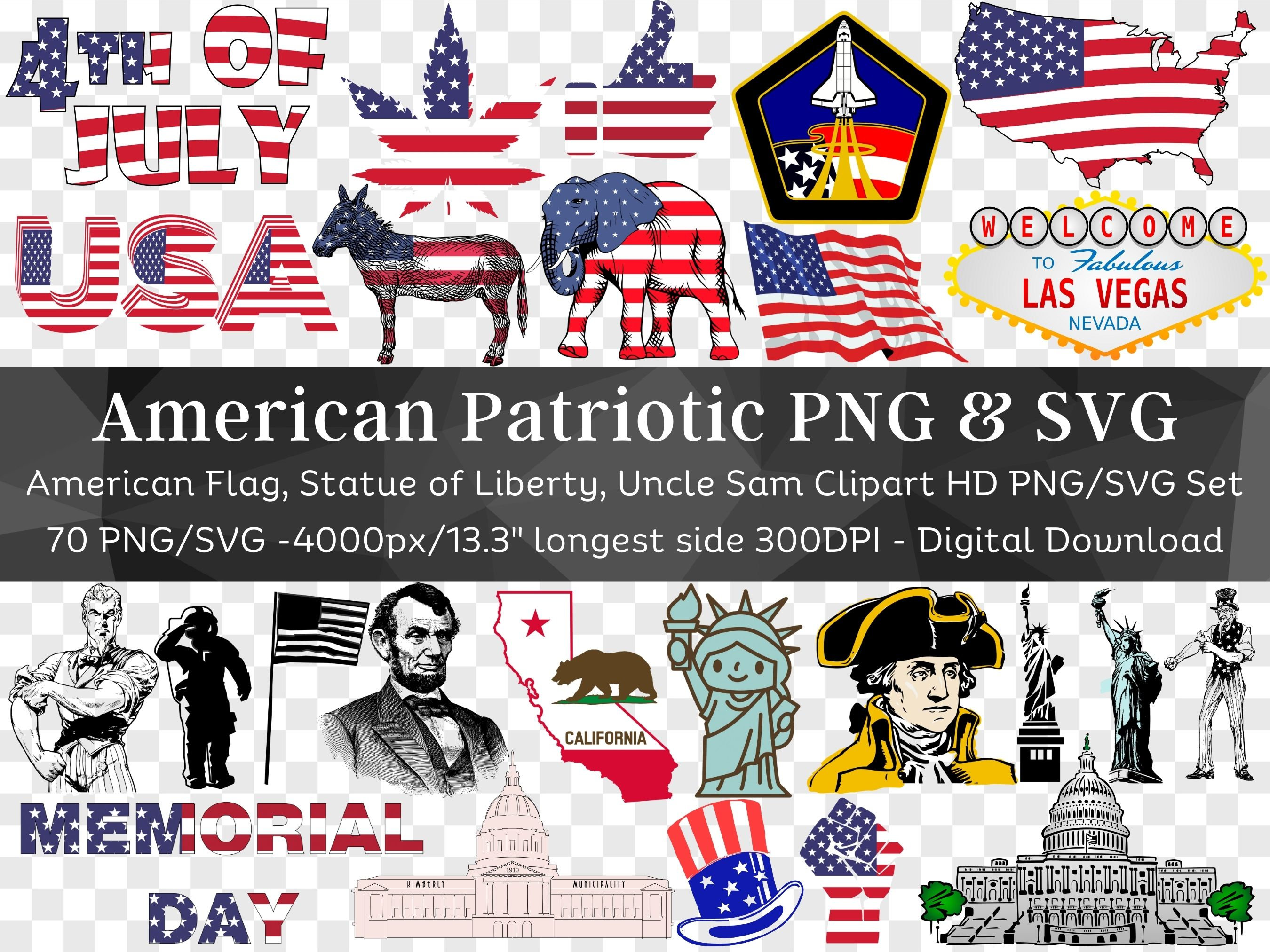 USA Patriotic 70 PNG & SVG Bundle American Flag, Statue of Liberty ...