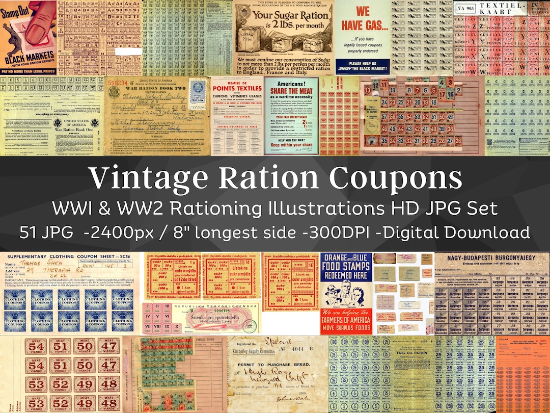 51 Vintage World War 1 & 2 Ration Book Illustrations | Printable Ration ...
