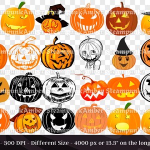 Holiday Clipart | Halloween 48 PNG Bundle | Smiling Carved Pumpkin Face ...