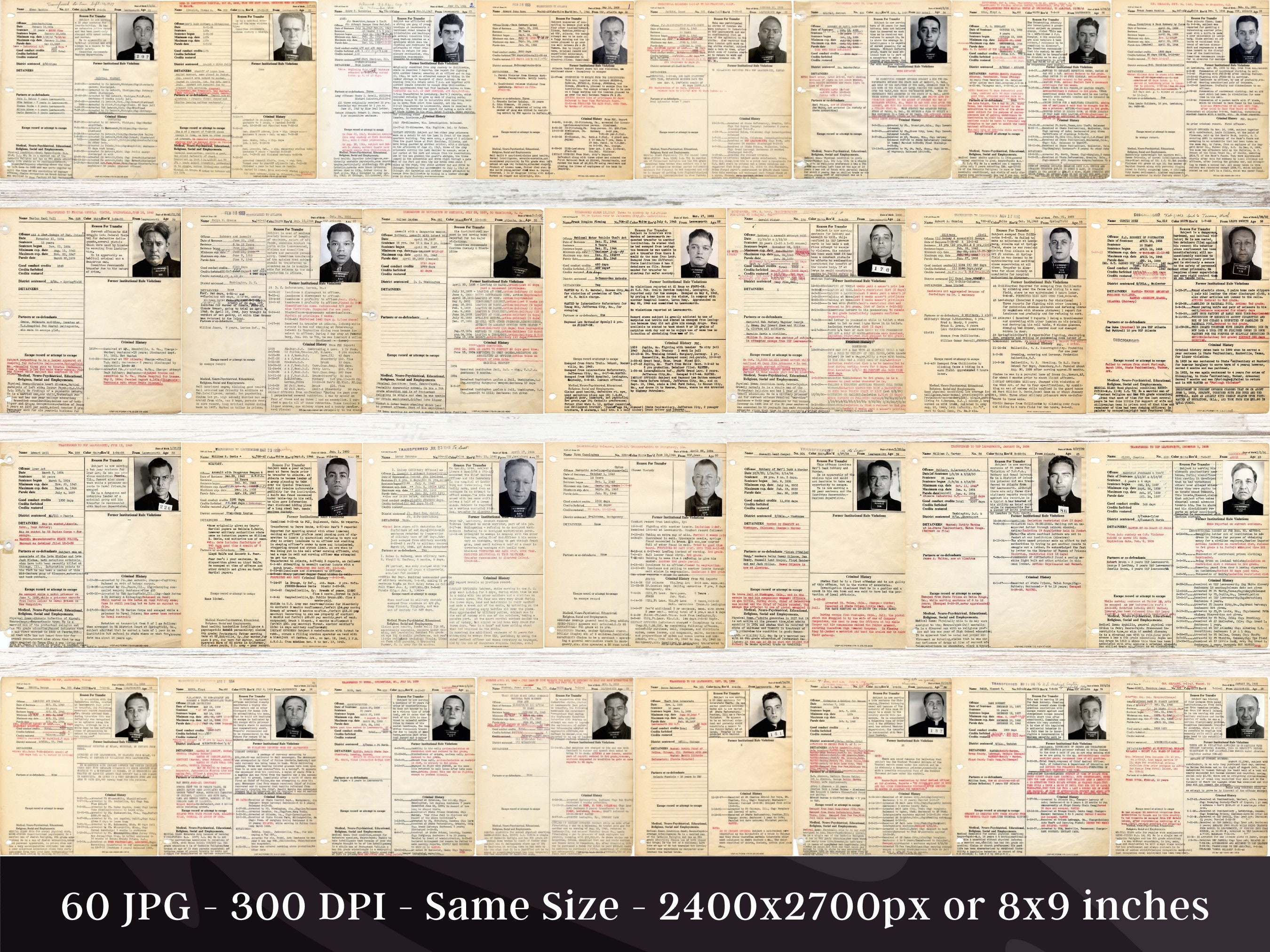 60 Vintage Alcatraz Inmate Prison Records With Mugshots HD Image V2 ...