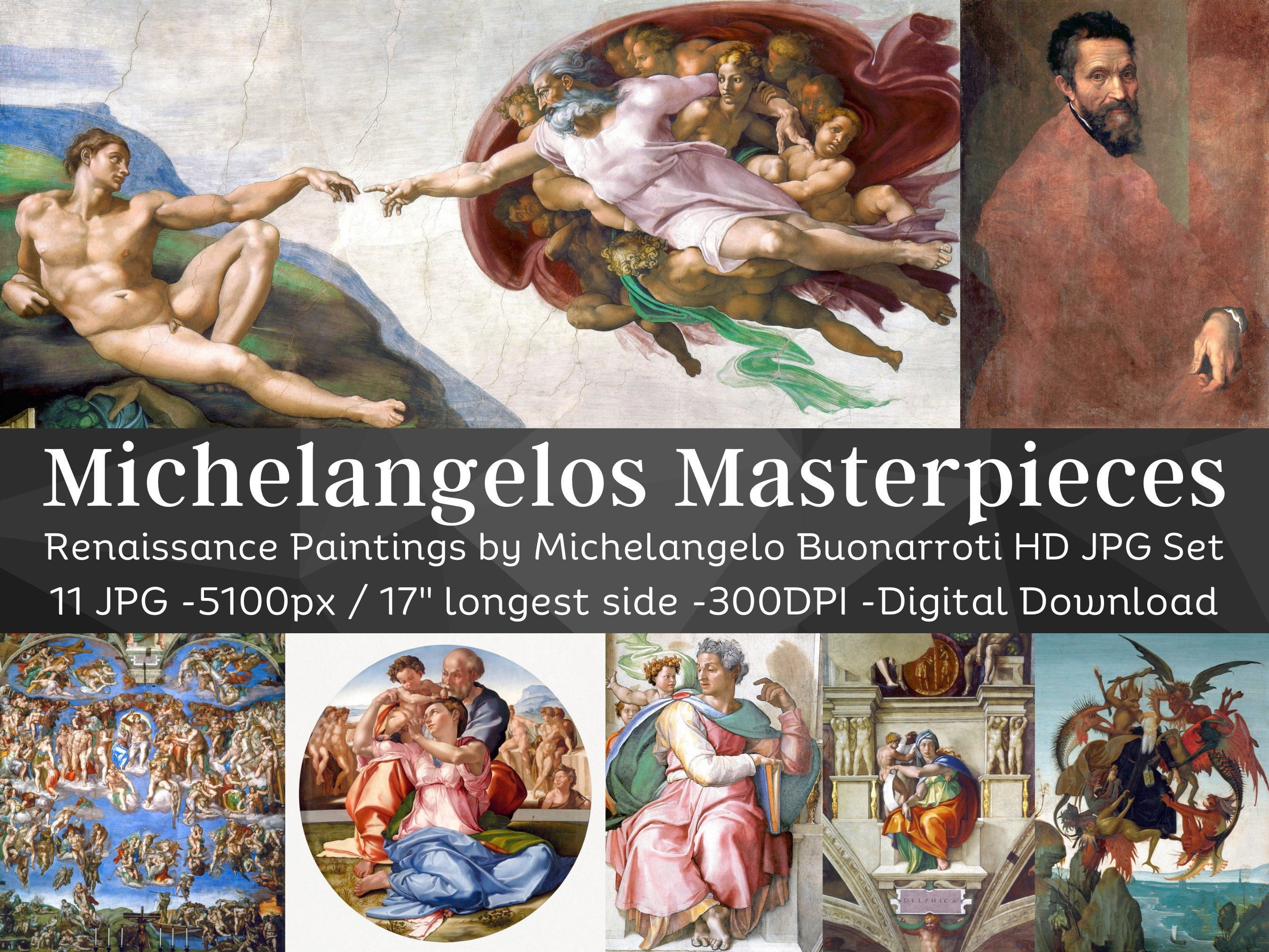 Michelangelo Buonarroti Masterpieces 11 Religious & Mythical Paintings ...