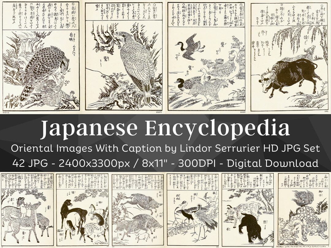 Japanese Encyclopedia 42 HQ Digital Inscription Illustrations | Dragon ...