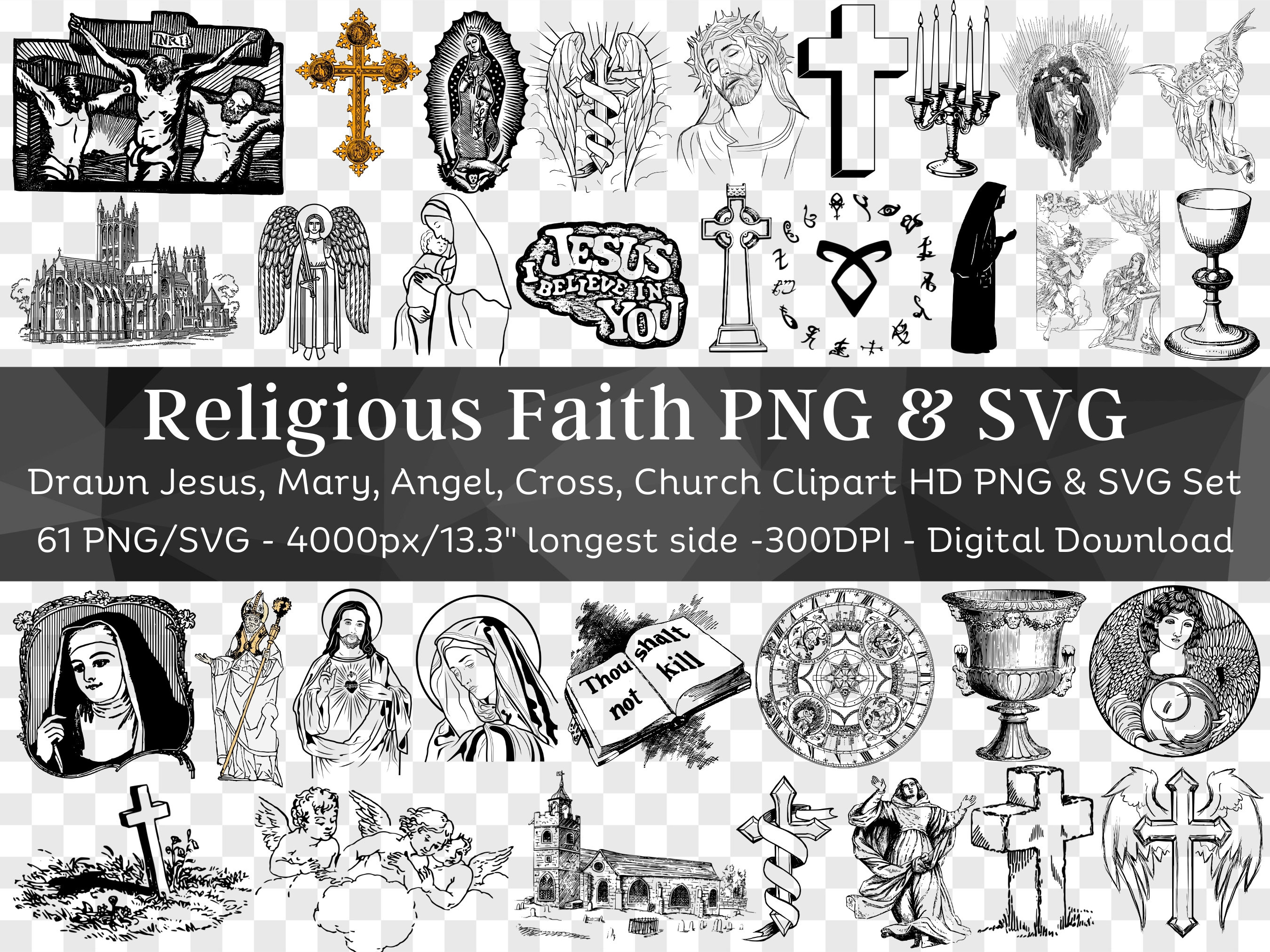 Religious Faith Catholic Clipart 61 PNG & SVG Bundle | Jesus Mary Angel ...