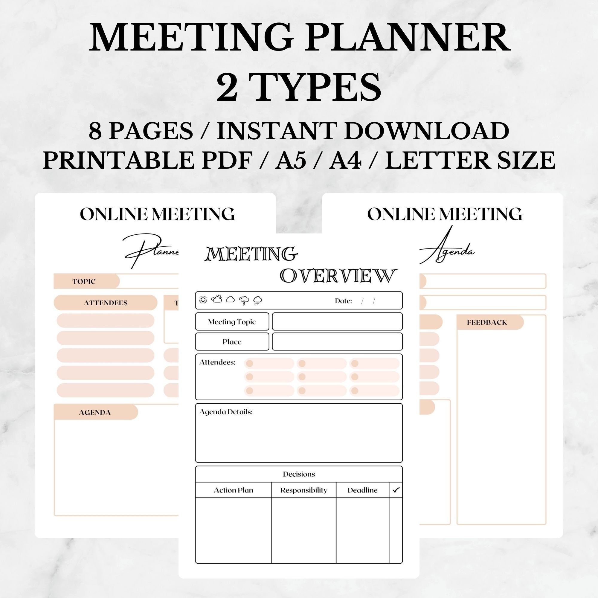 Meeting Planner Printable Digital Meeting Planner Pdf Meeting Journal ...