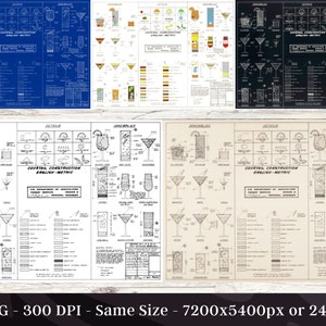 Vintage Cocktail Blueprint Bar Wall Art | 5 HQ JPG 18 X 24 Inch Digital ...