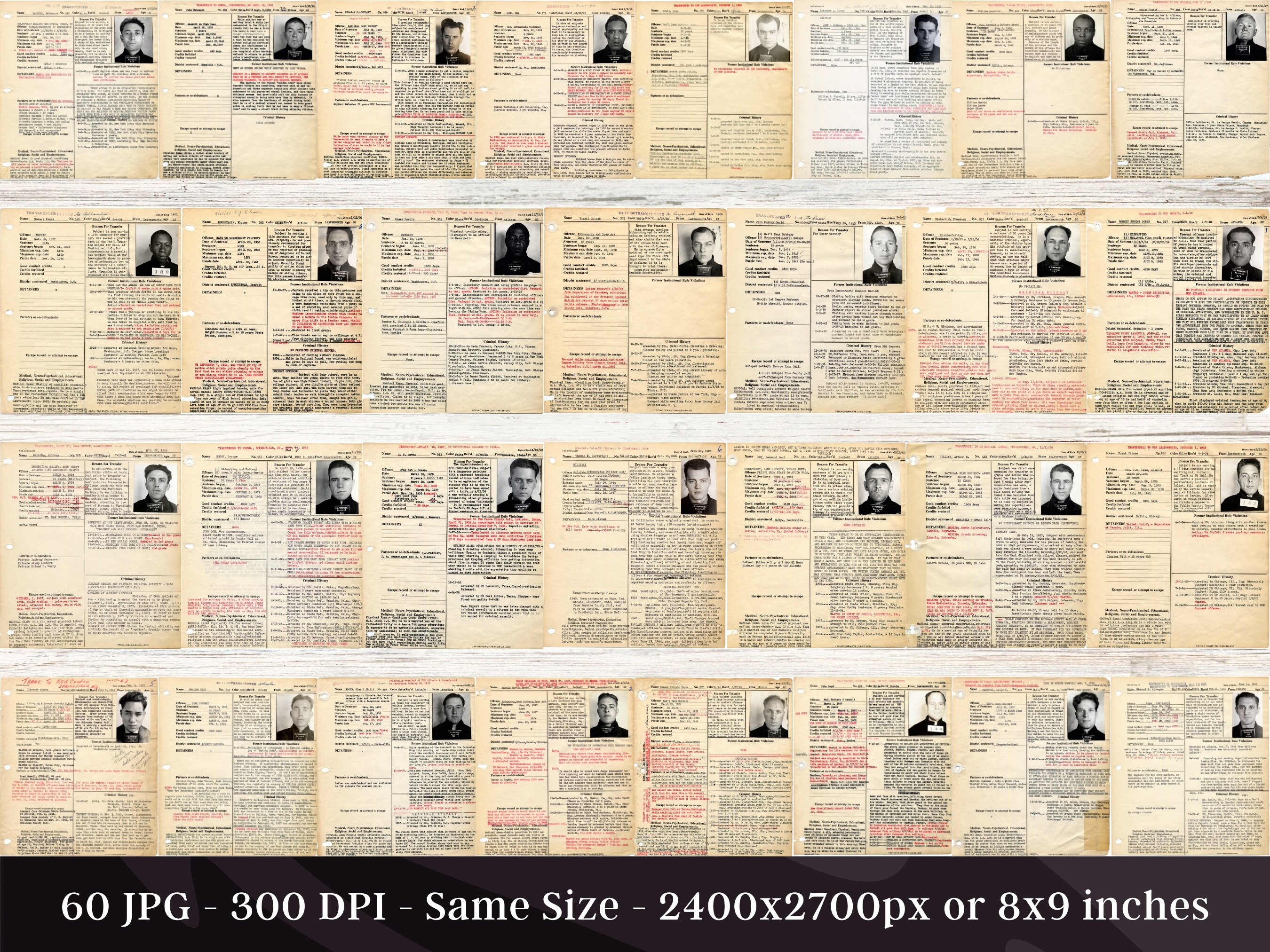 60 Vintage Alcatraz Inmate Prison Records With Mugshots HD Image V4 ...