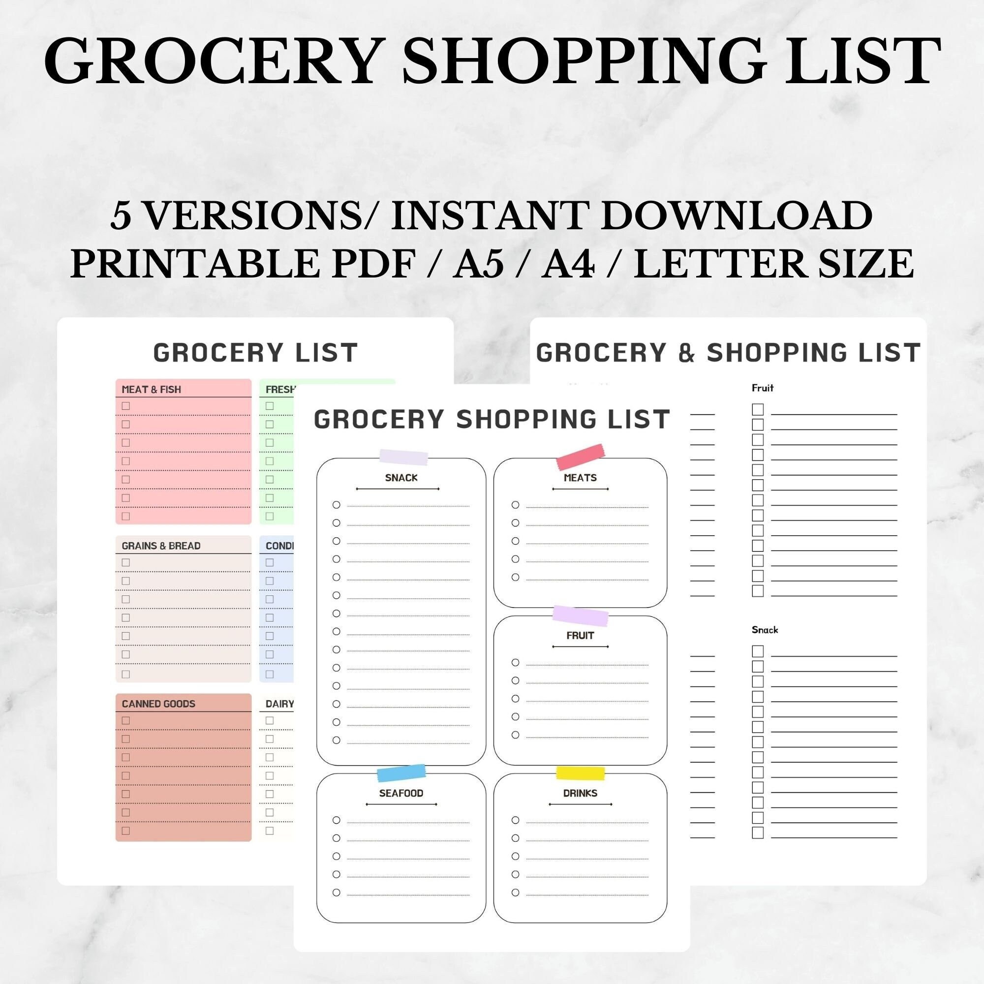 Grocery List Printable Shopping List Food Journal Menu Planner Grocery ...