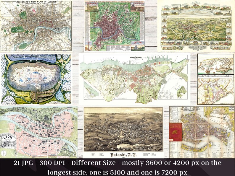 21 Antique City Map Images | Medieval Maps Set 6 | Scrapbook Junk ...