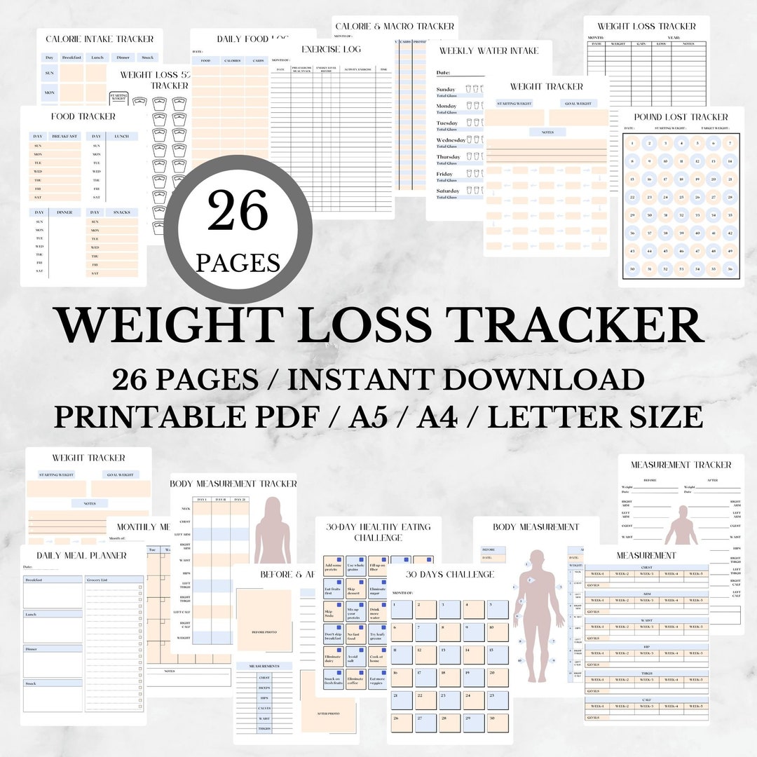 Weight Loss Tracker Printable | Diet Tracker | Measurement Tracker ...