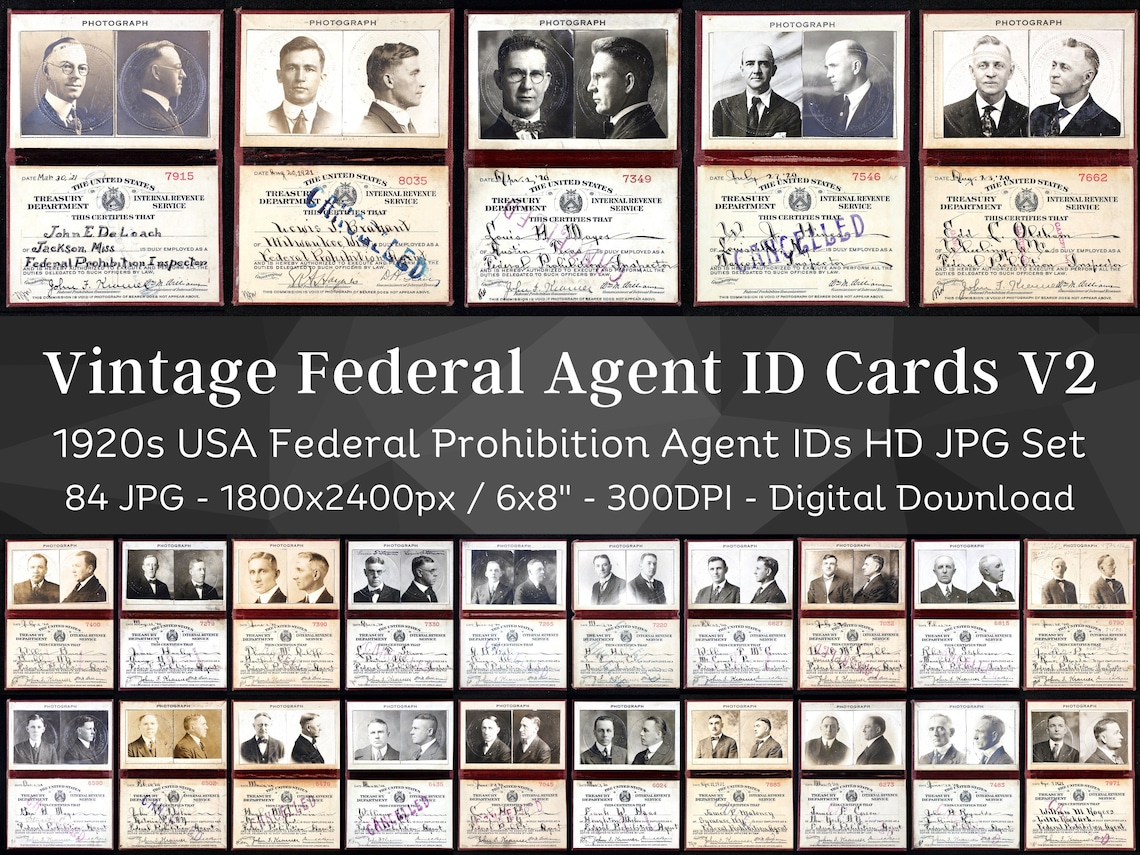 Vintage 1920s USA Federal Prohibition Agent Identity Cards HD Image V2 ...