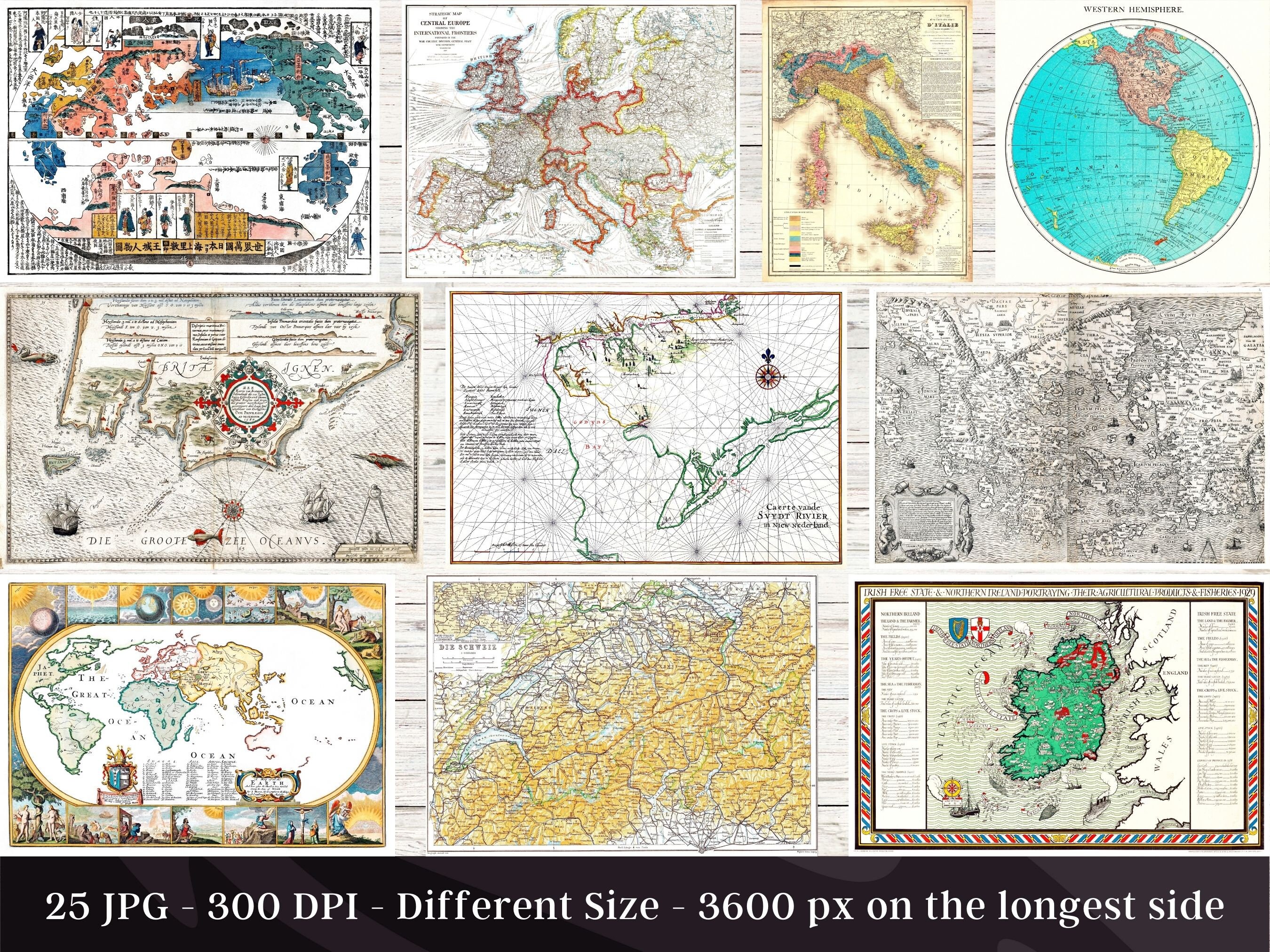 25 Antique Map Images Medieval Renaissance Maps Set 2 Scrapbook Junk ...