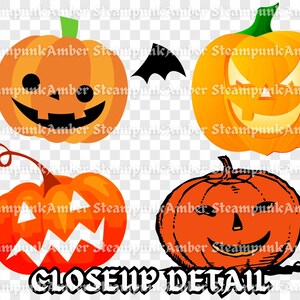 Holiday Clipart | Halloween 48 PNG Bundle | Smiling Carved Pumpkin Face ...
