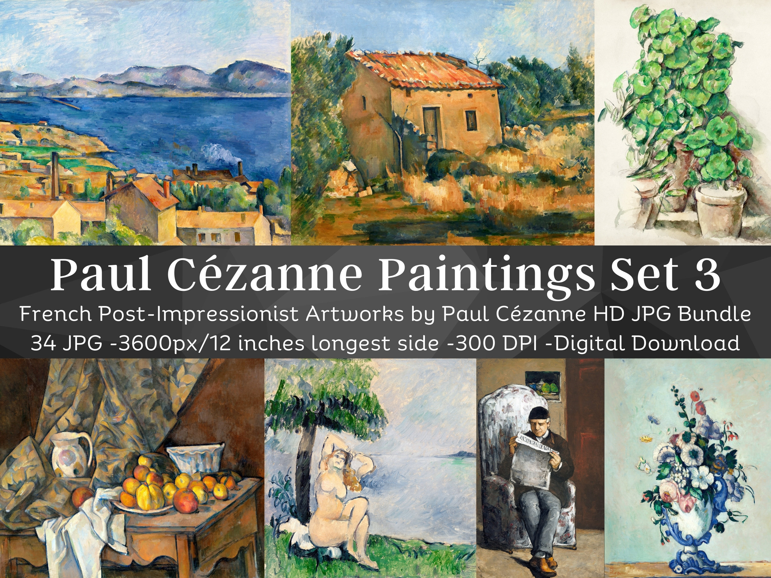 Paul Cezanne Paintings 34 HQ Printable Art Decor Set 3 | Classic Still ...