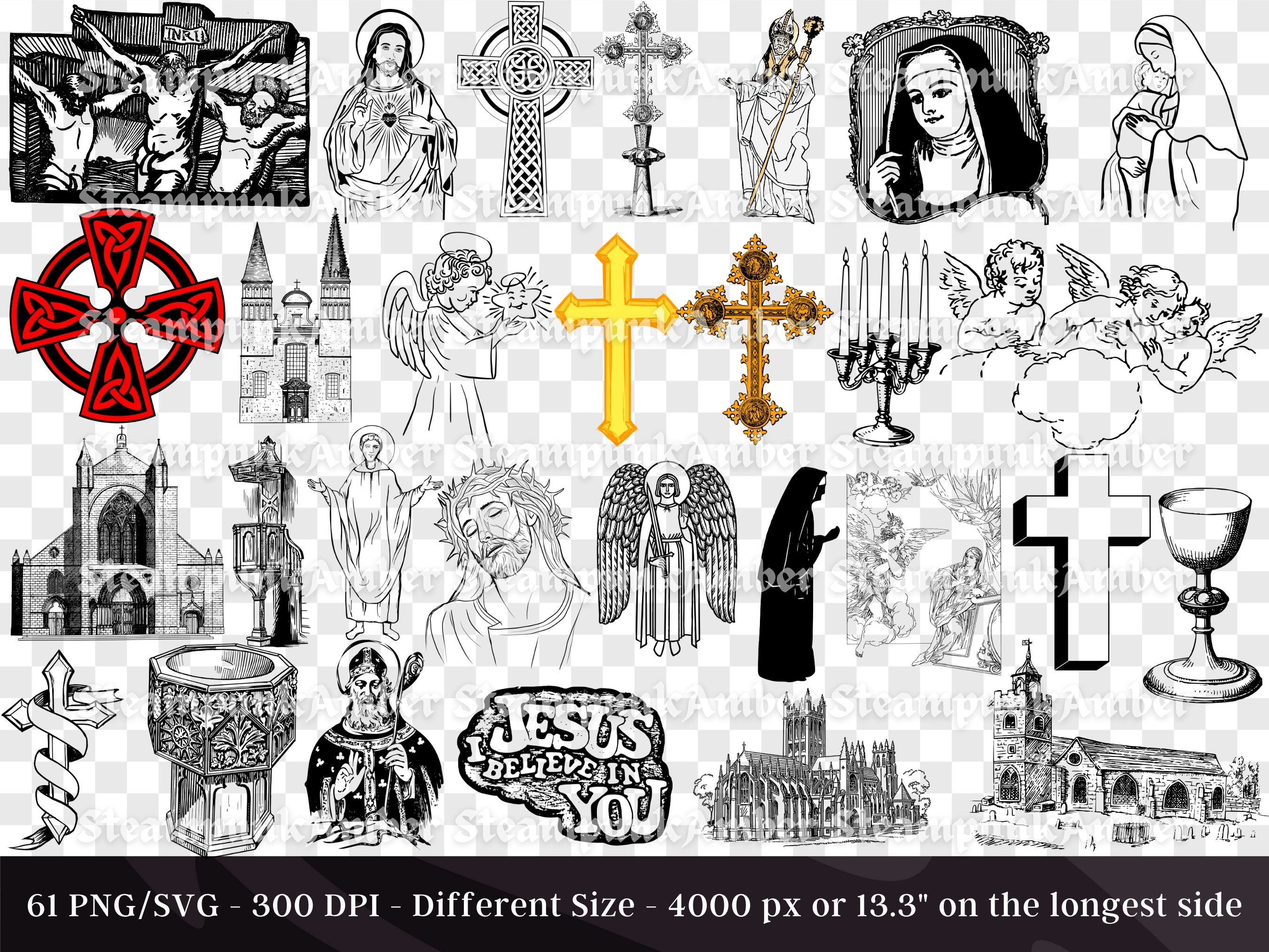 Religious Faith Catholic Clipart 61 PNG & SVG Bundle | Jesus Mary Angel ...