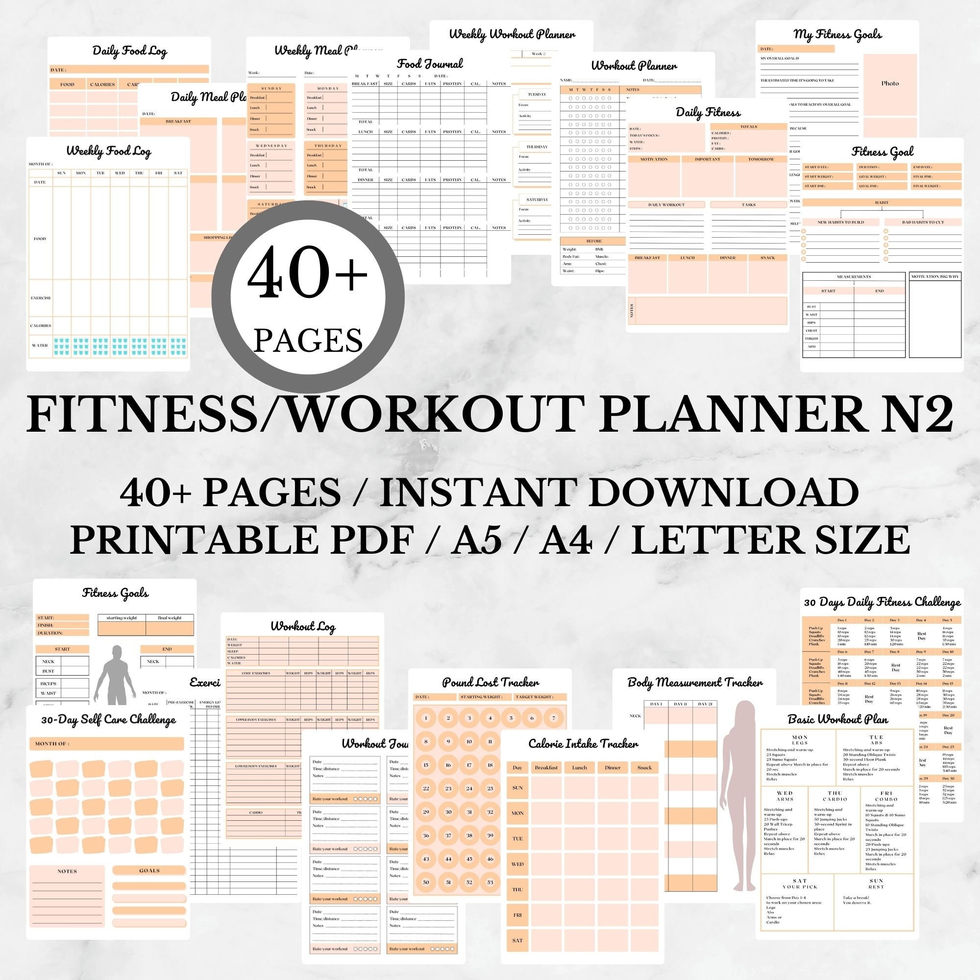 Workout Planner Printable Fitness Planner Set Pdf Fitness Journal ...