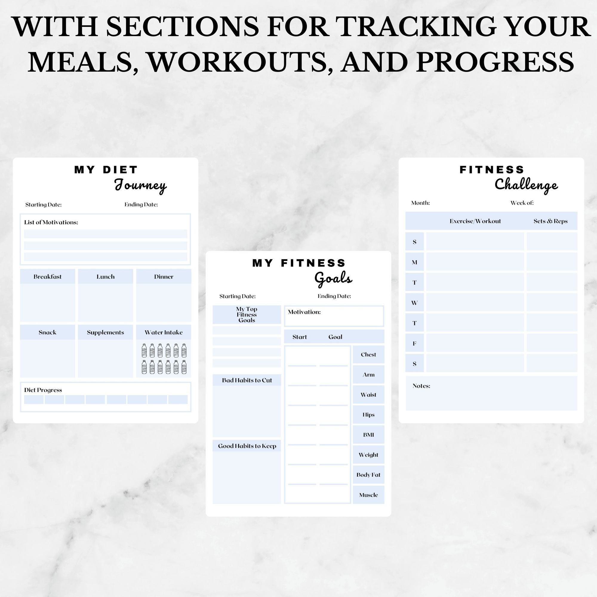 Fitness Diet Journal Printable Diet Planner Pdf Daily Food - Etsy