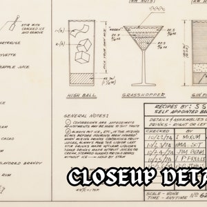 Vintage Cocktail Blueprint Bar Wall Art | 5 HQ JPG 18 X 24 Inch Digital ...