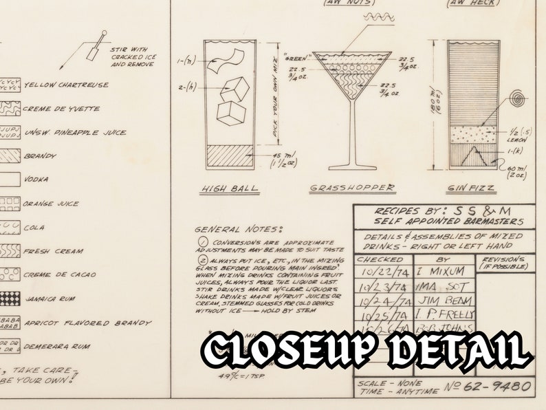 Vintage Cocktail Blueprint Bar Wall Art | 5 HQ JPG 18 X 24 Inch Digital ...