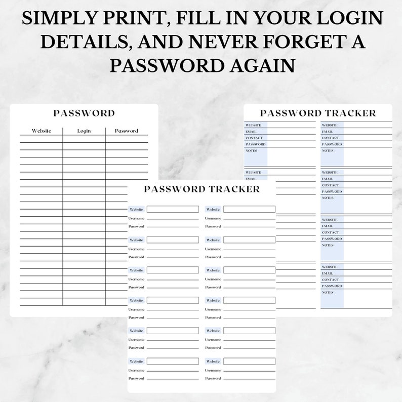 Password Tracker Printable Printable Organizer Password List Journal Password Log Pdf Password