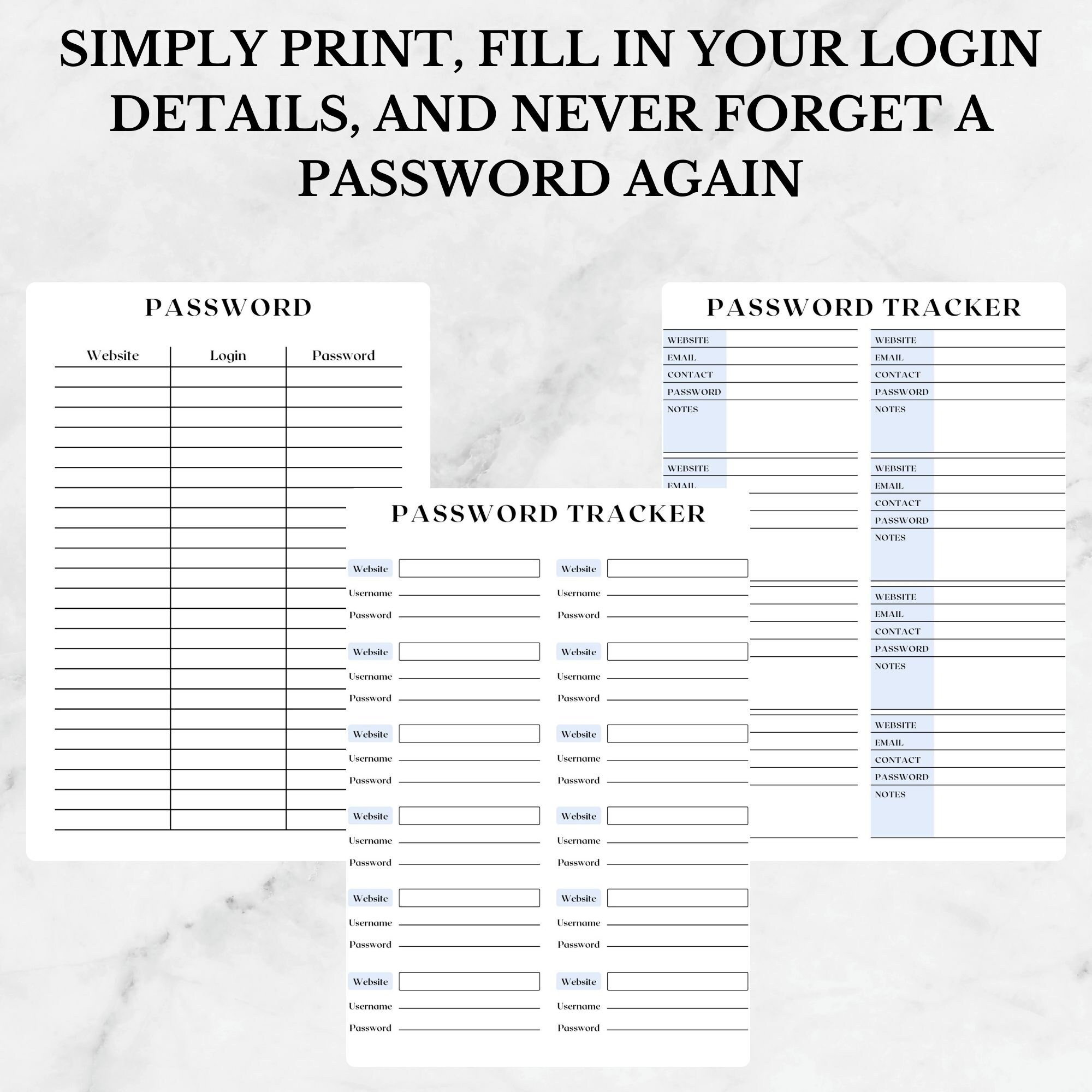 Password Tracker Printable Printable Organizer Password List Journal ...
