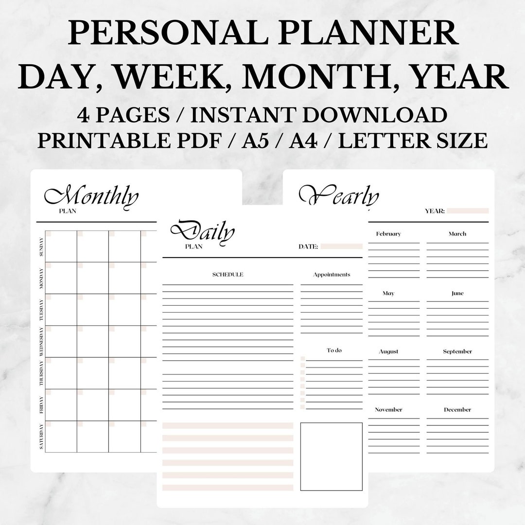 Daily Planner Printable Weekly, Monthly, Yearly Planner Productivity ...