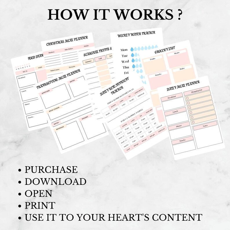 Meal Planner Printable Daily Food Diary Bundle Pdf Fitness Diet Menu ...