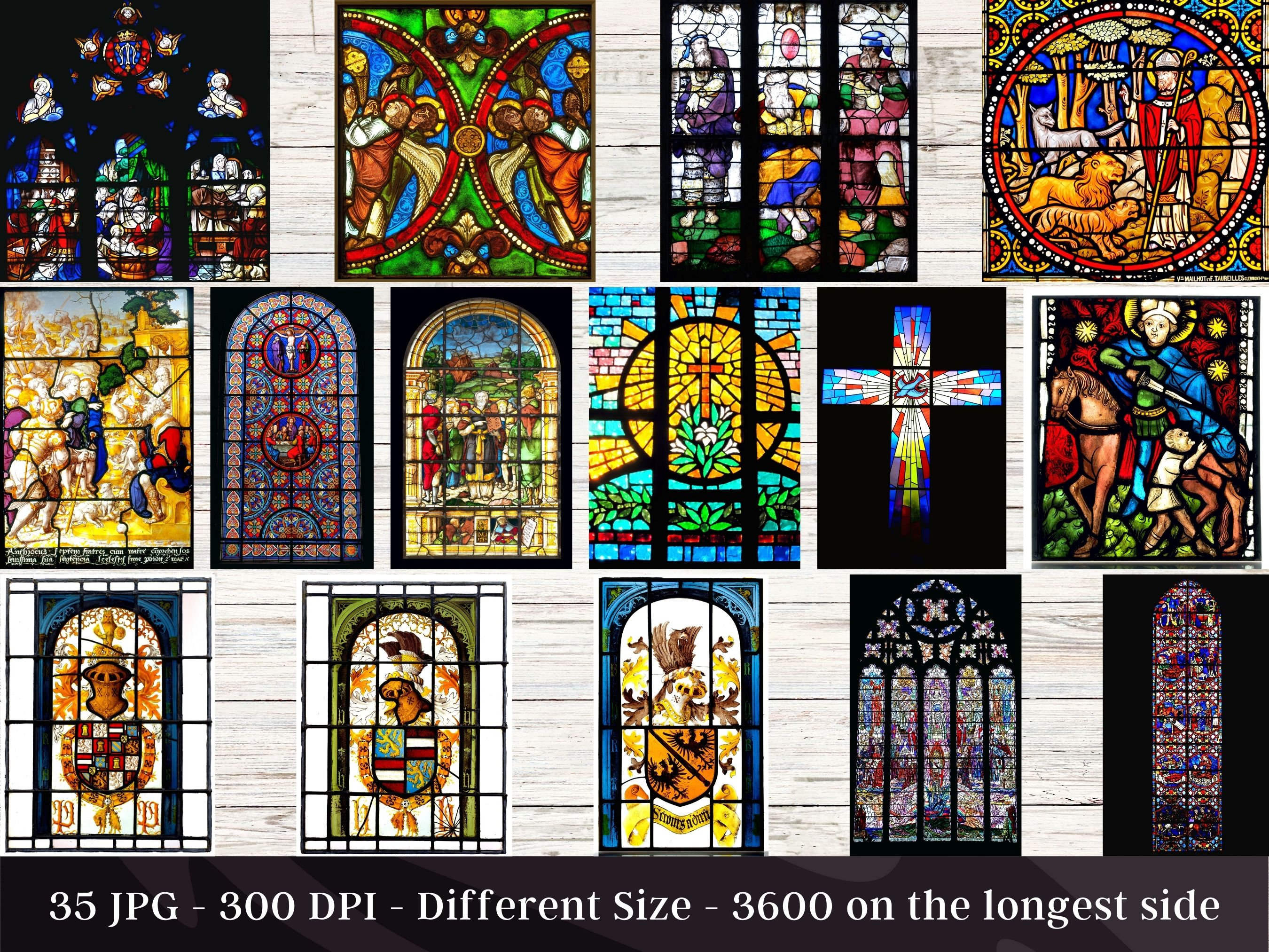 Medieval Renaissance Stained Glass Images 35 HQ Digital Image Bundle ...