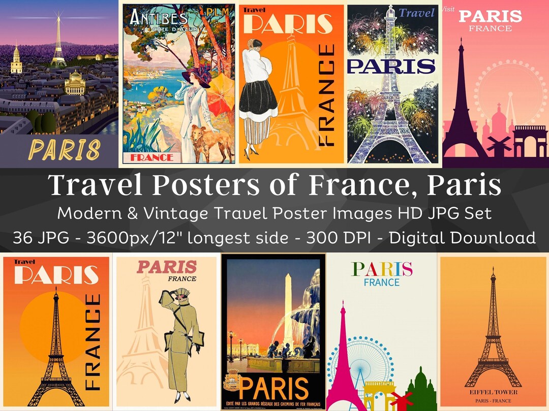 Travel Posters of France Paris| 36 HQ JPG Digital Image Bundle ...