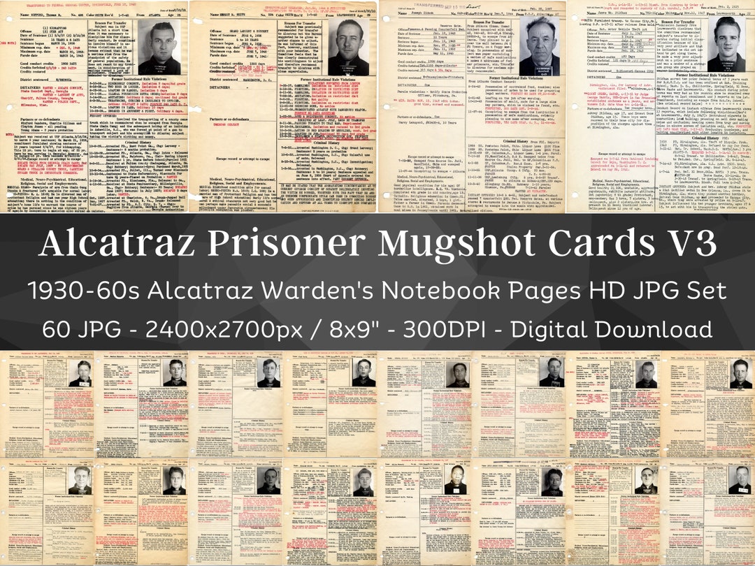 60 Vintage Alcatraz Inmate Prison Records With Mugshots HD Image V3 ...