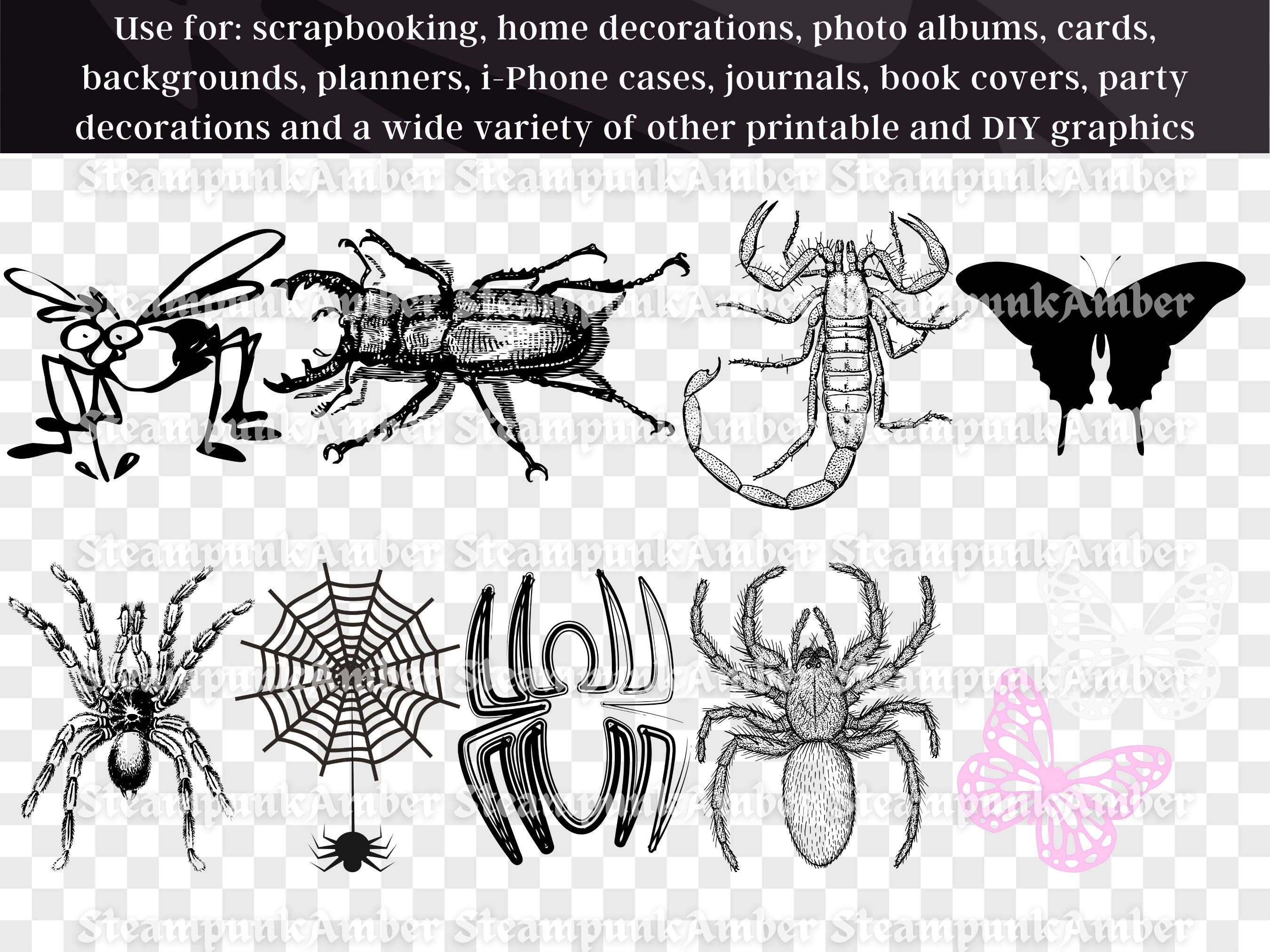 Insect Clipart 100 PNG & SVG Set| Bug Silhouette Ant Bee Butterfly Fly ...