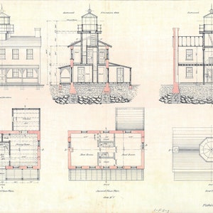 36 Vintage Lighthouse Blueprint Illustrations | Digital Architectural ...