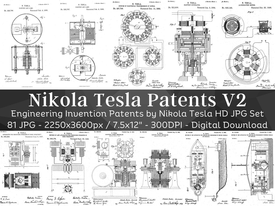 Nikola Tesla Engineering Patents & Inventions 81 Illustrations V2| Tech ...