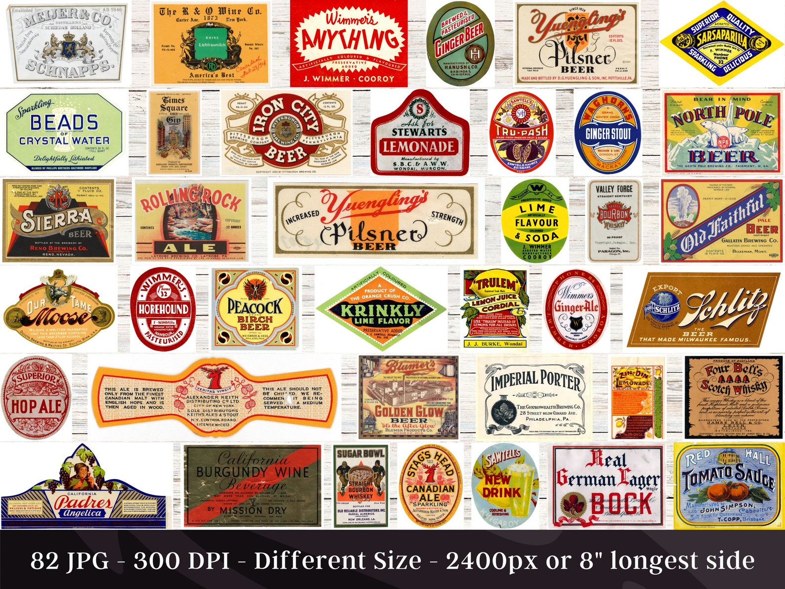 Vintage Beverage Labels Kit 82 HQ Digital JPG Bundle 2 | Retro Drink ...