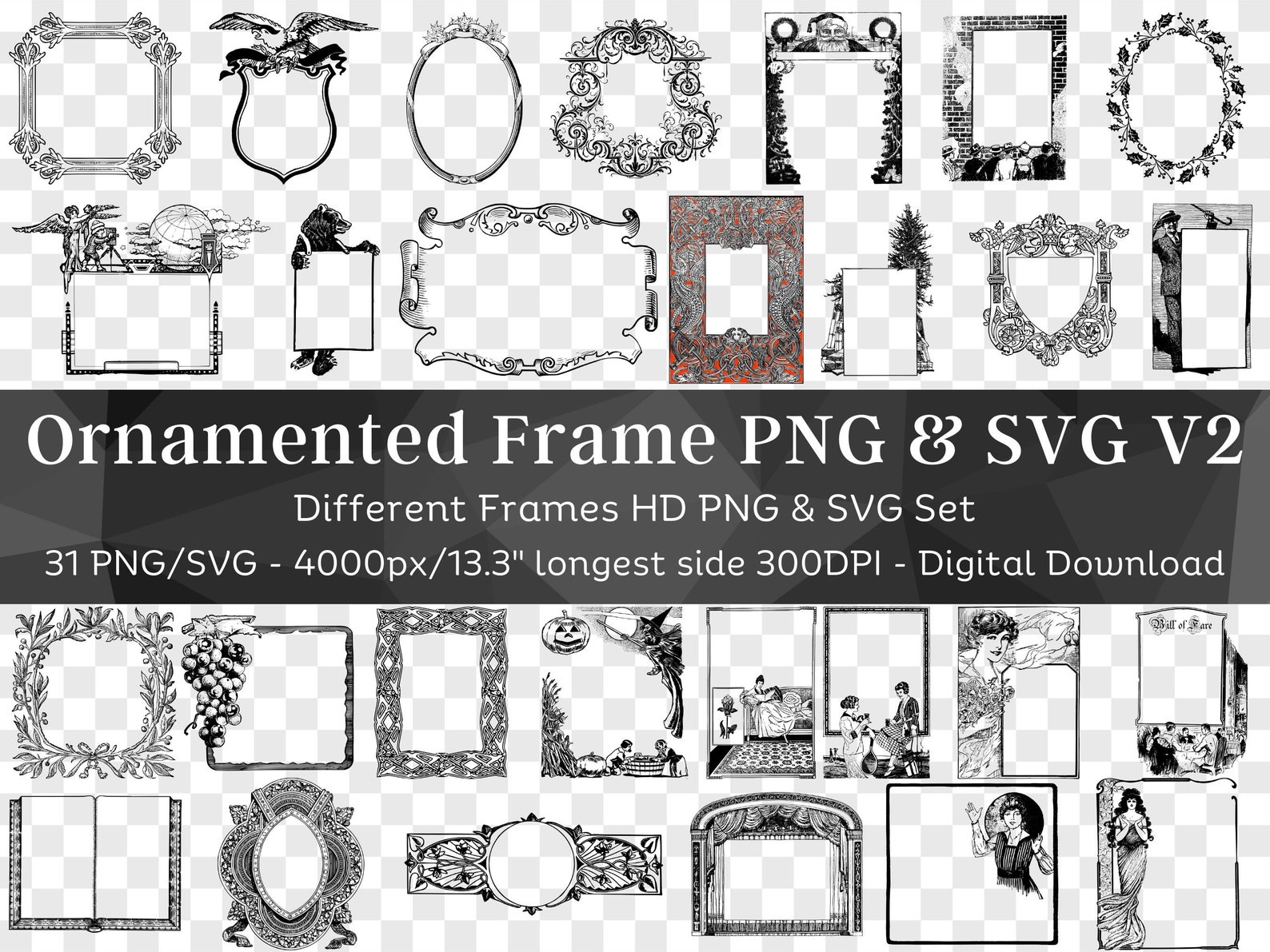 Frame Border Illustrations 31 SVG & PNG Bundle V2| Ornate Frame Svg ...