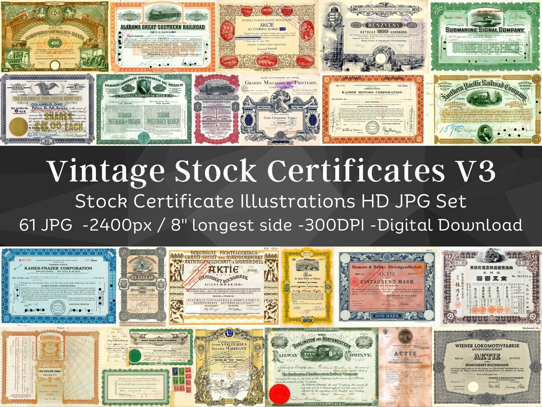 61 Vintage Stock Market Certificate Illustrations V3 | 1800-1900s Bond ...