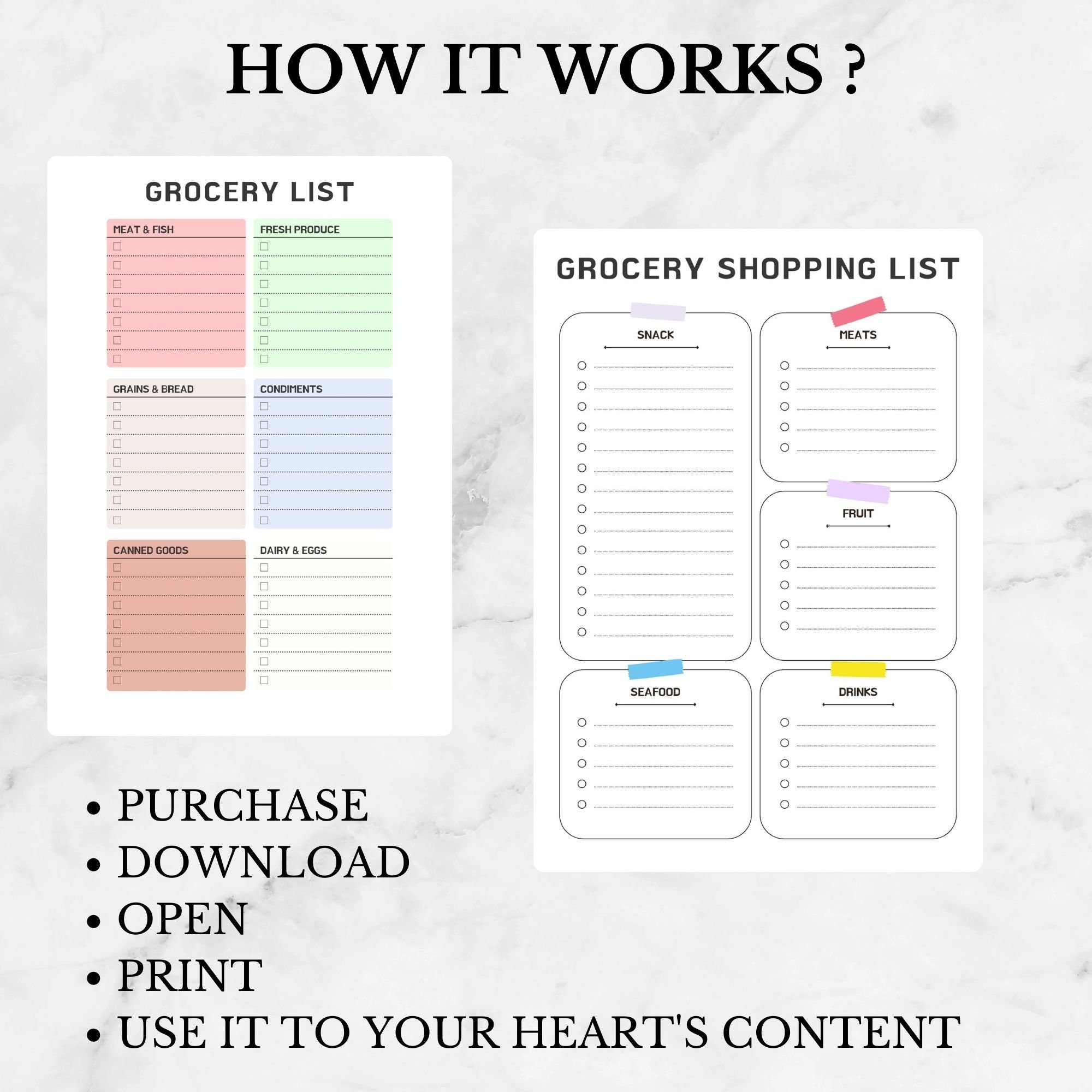 Grocery List Printable Shopping List Food Journal Menu Planner Grocery ...
