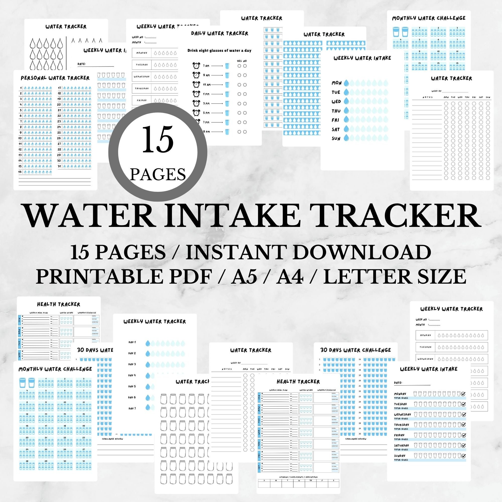 Water Tracker Hydration Tracker for Fitness Journal Water Challenge ...
