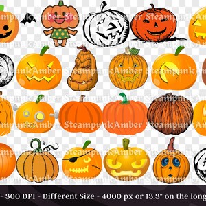 Holiday Clipart | Halloween 48 PNG Bundle | Smiling Carved Pumpkin Face ...