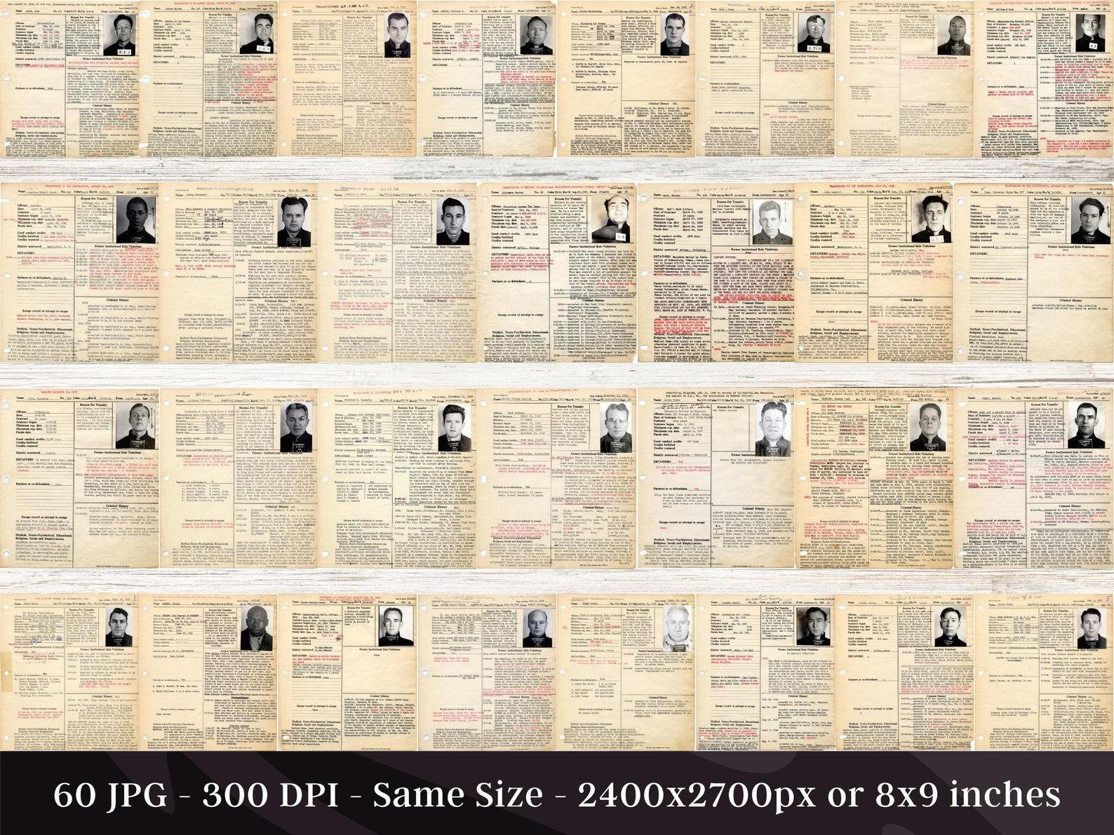 60 Vintage Alcatraz Inmate Prison Records With Mugshots HD Image V1 ...