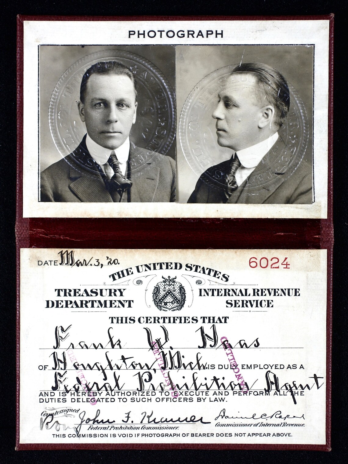 Vintage 1920s USA Federal Prohibition Agent Identity Cards HD Image V2 ...