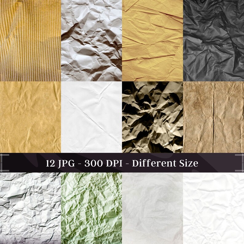 12 Crumpled & Folded Paper Texture Photoshop Overlay Brown White Paper ...