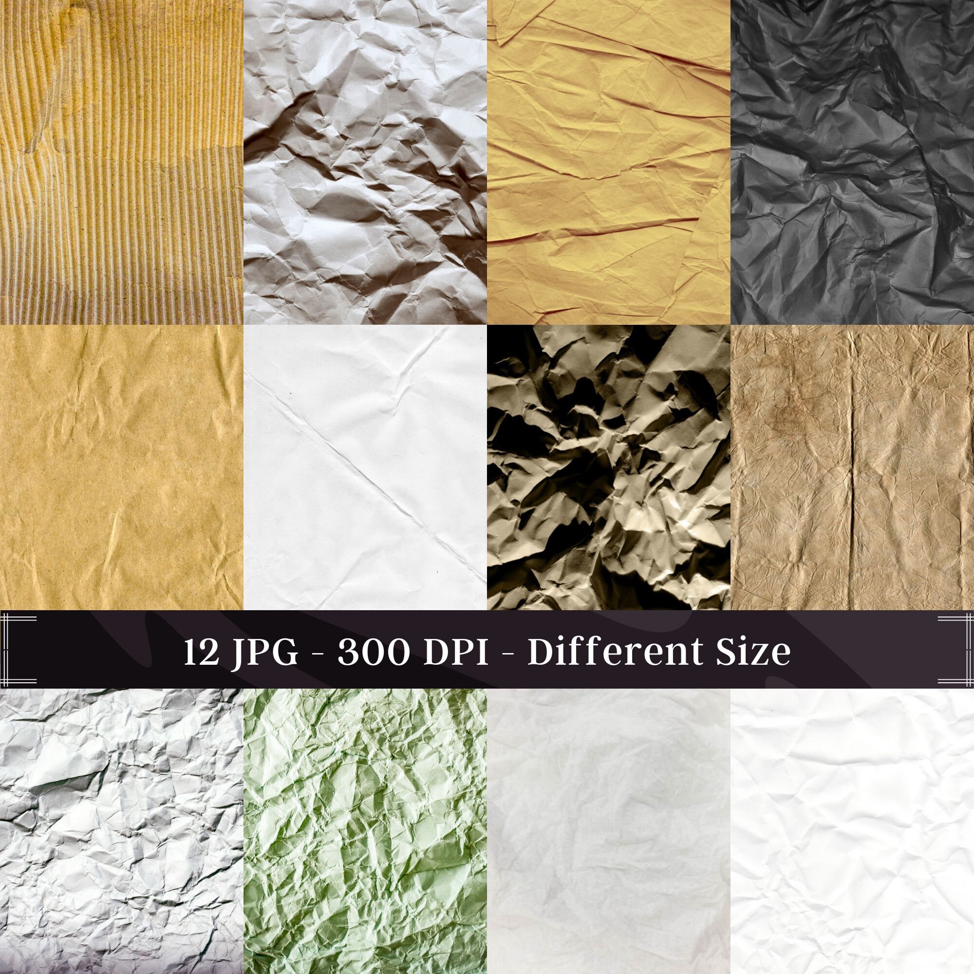 12 Crumpled & Folded Paper Texture | Photoshop Overlay | Brown White ...