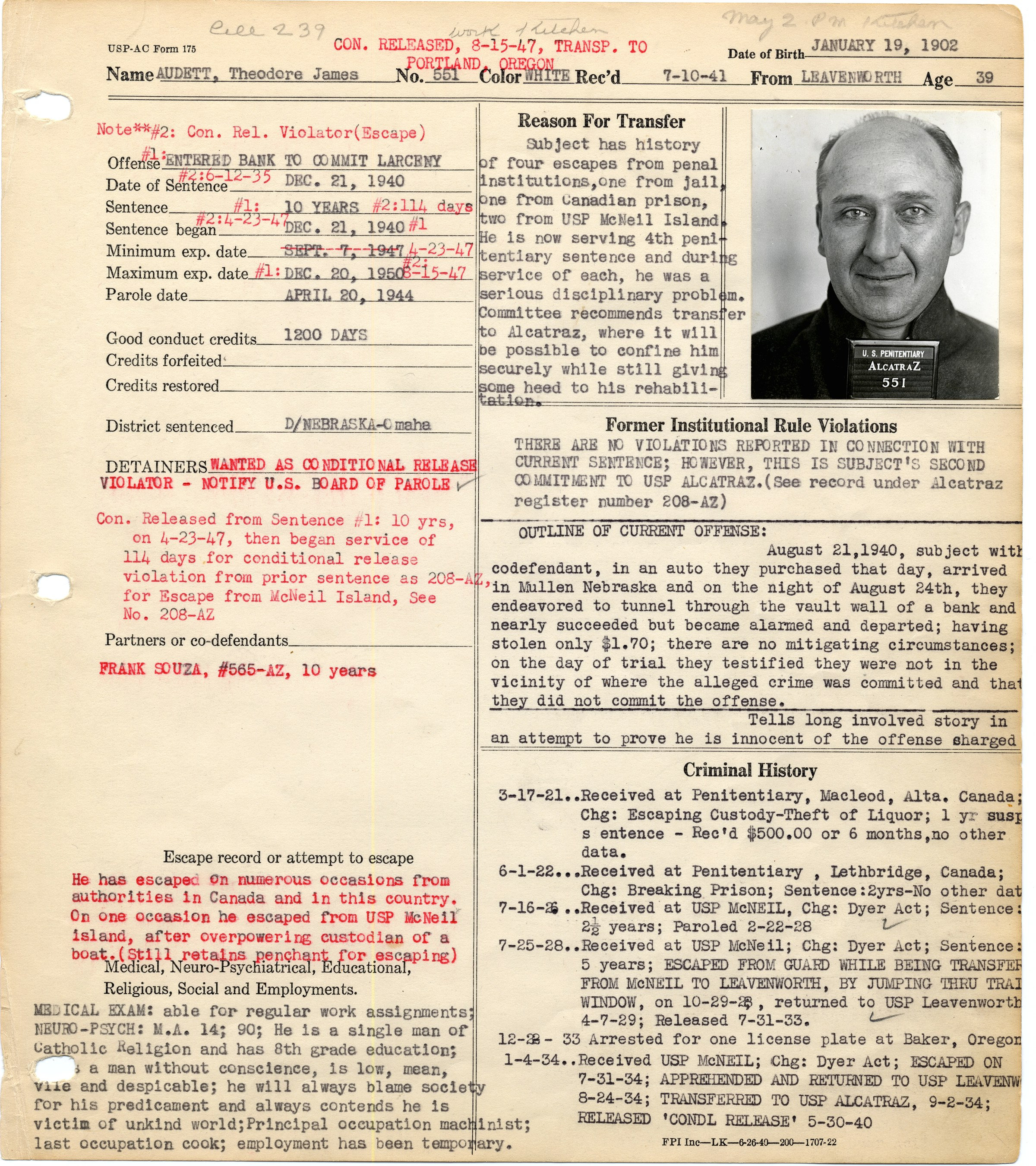 60 Vintage Alcatraz Inmate Prison Records With Mugshots HD Image V2 ...