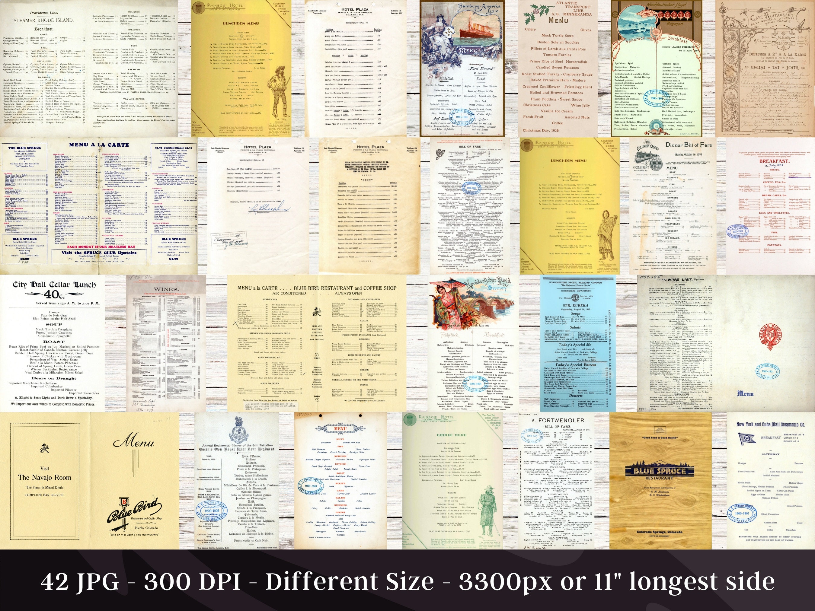 42 Vintage Menu Illustrations V2 Digital Restaurant Dinner & Wine List ...