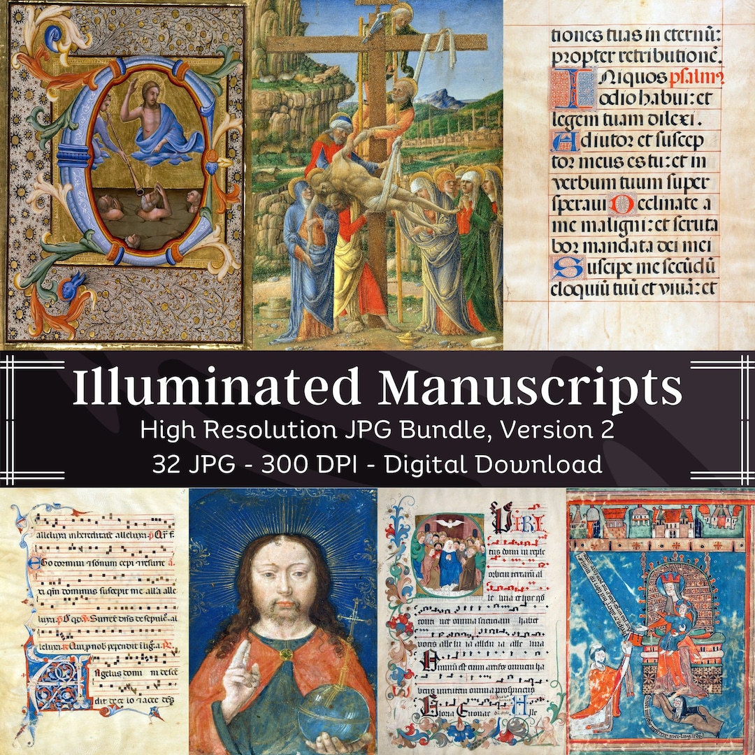 32 Illuminated Manuscripts Pages | Medieval Junk Journal | Book of ...