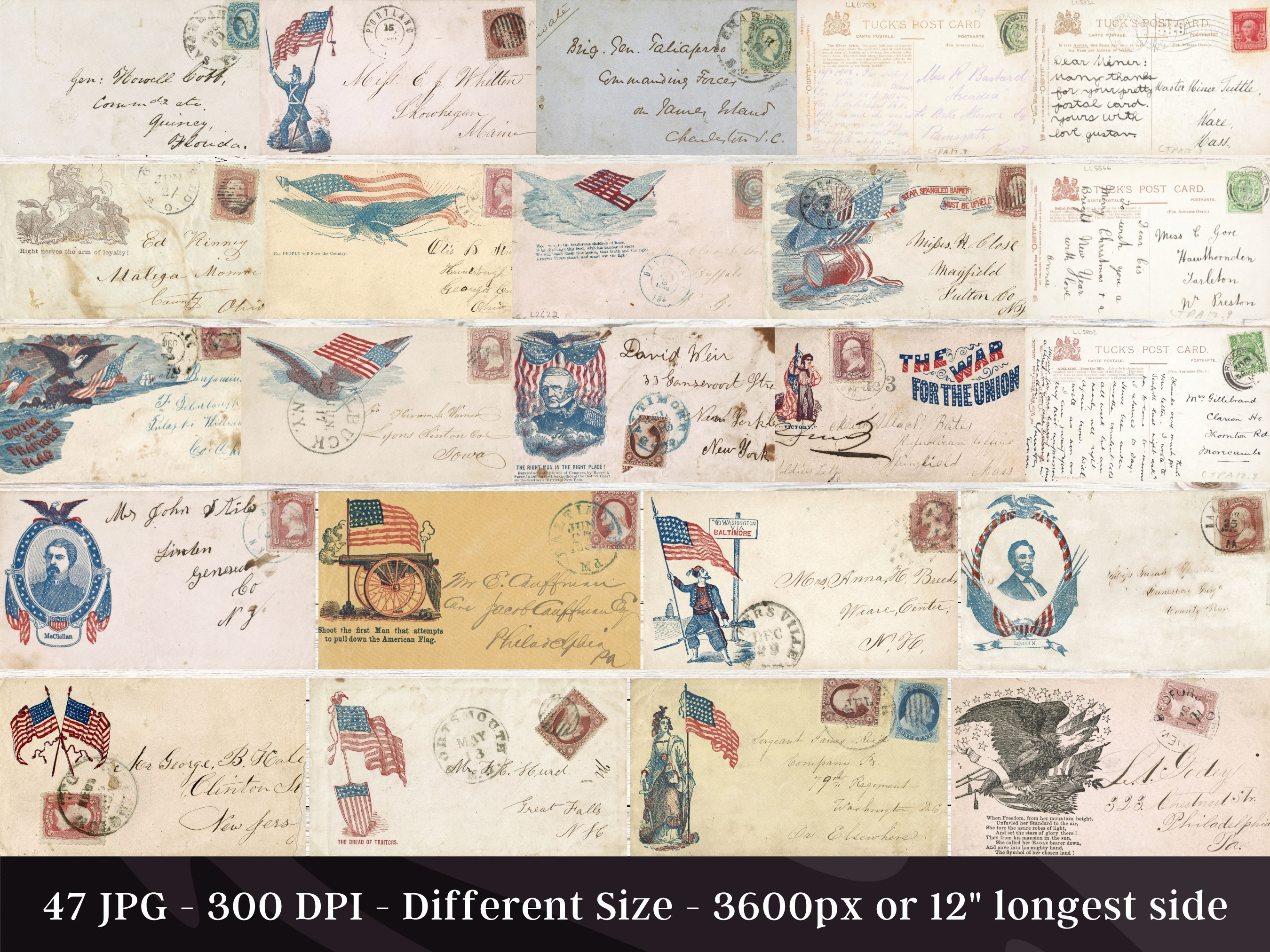 47 Vintage Handwritten USA Postcards & Envelopes| Civil War Paper ...